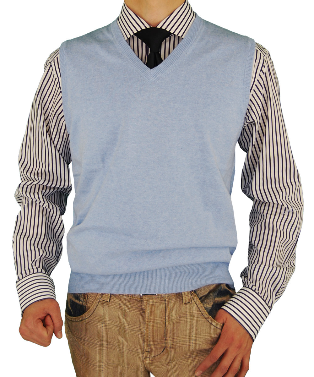 Mens Luciano Natazzi Classic Fit V-neck Sweater Vest Light Blue - Fashion Suit Outlet